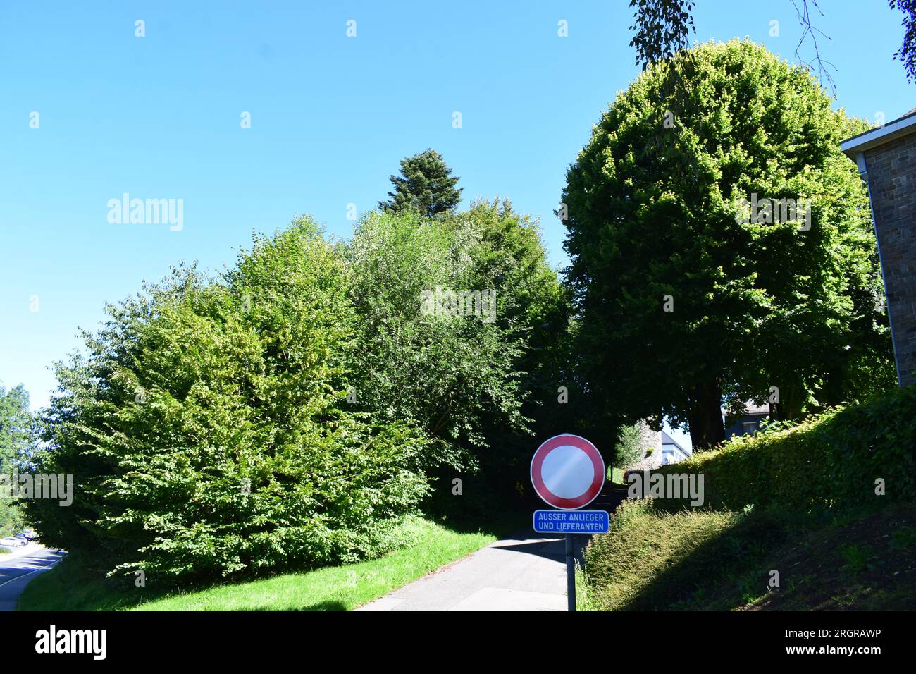 no entry sign to a park road, with exceptions Stock Photo - Alamy