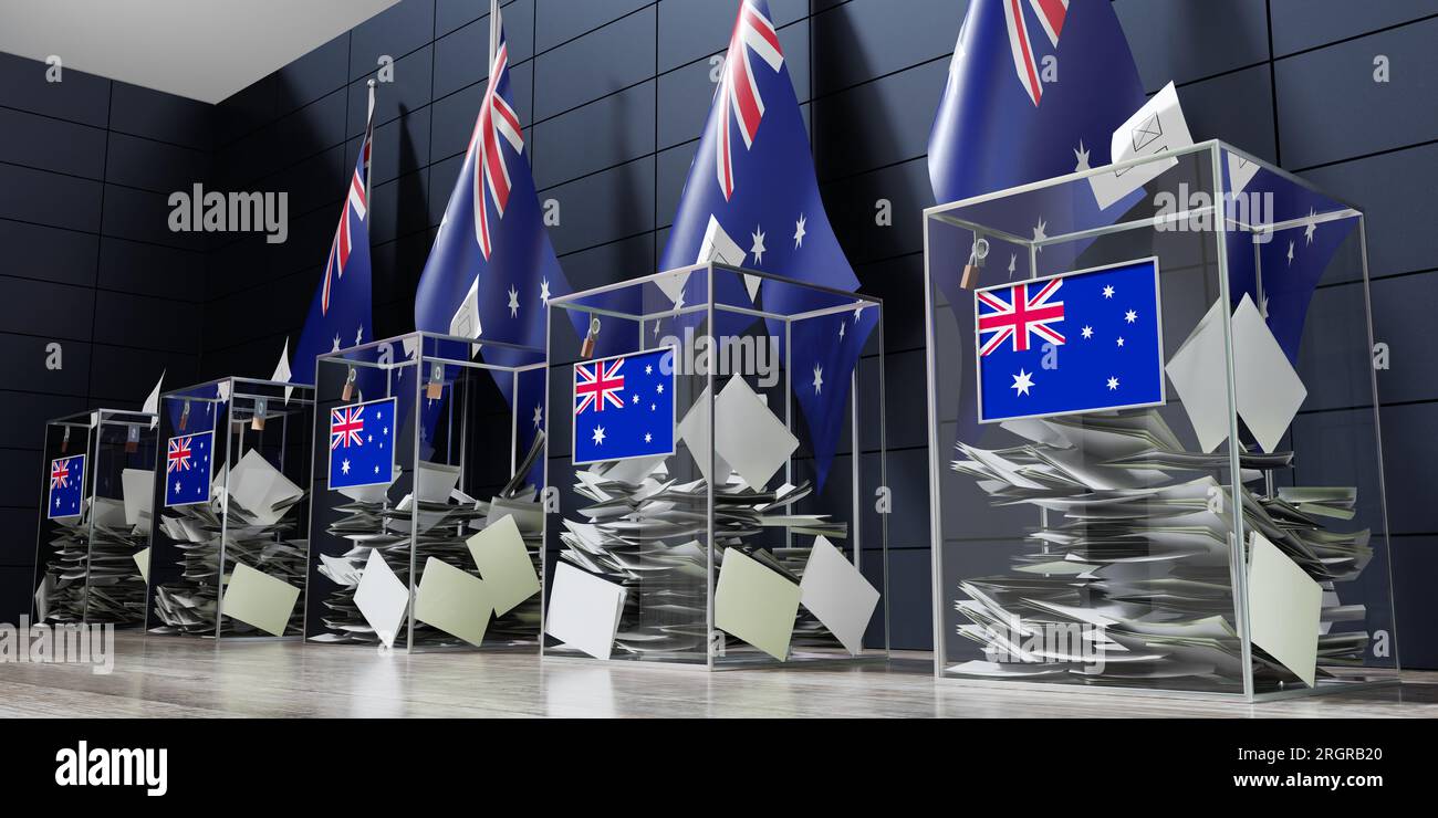Australia - several ballot boxes and flags - voting, election concept ...