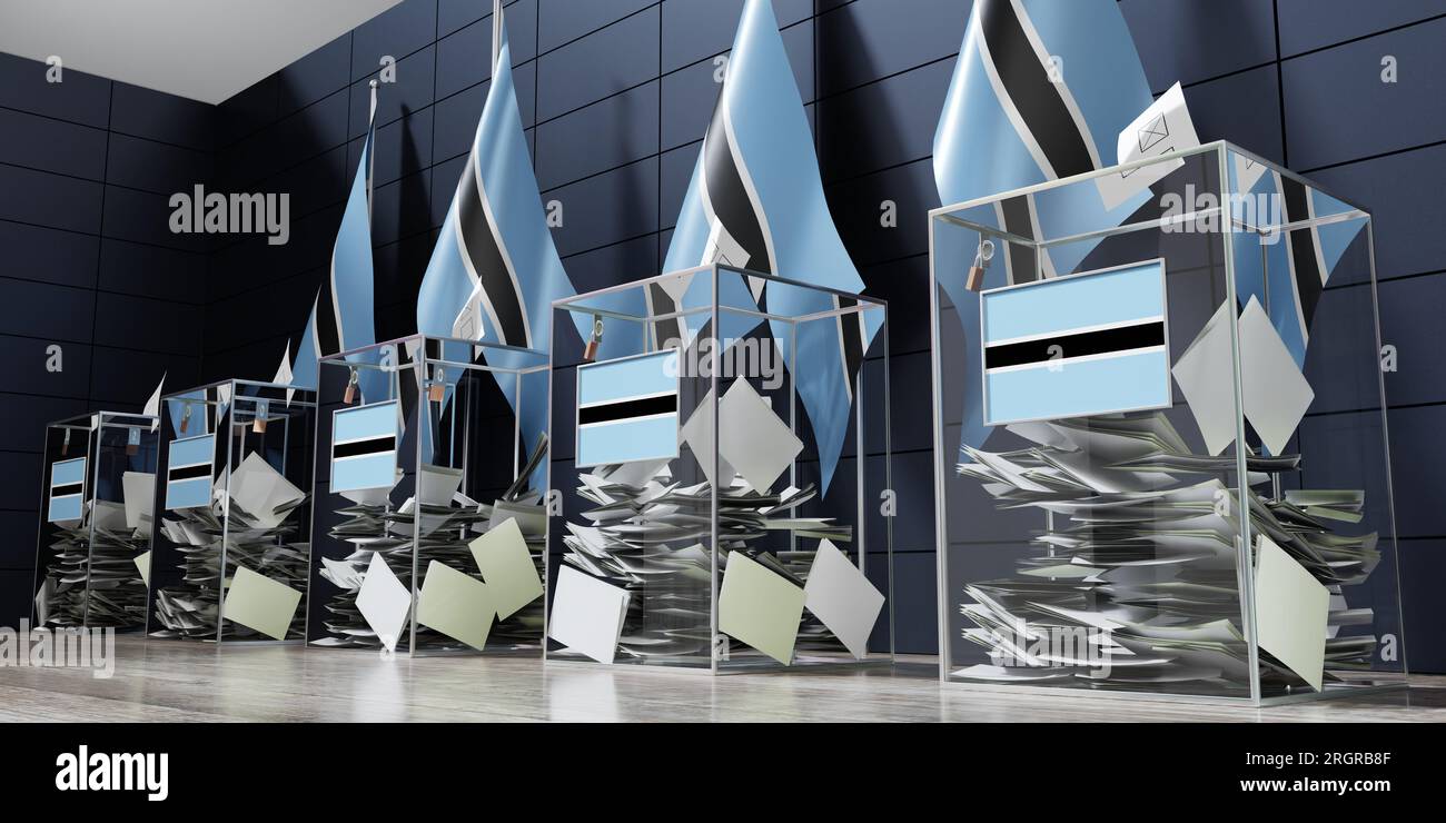 Botswana - several ballot boxes and flags - voting, election concept ...