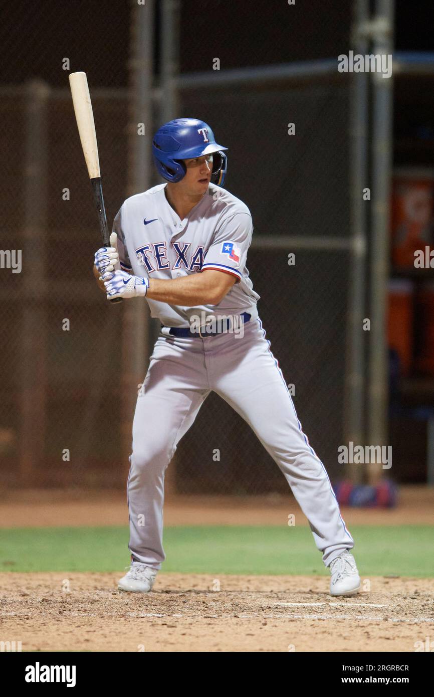 Wyatt Langford (3) of the ACL Rangers at bat during an Arizona Complex ...
