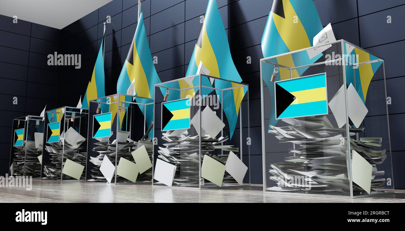 Bahamas - several ballot boxes and flags - voting, election concept ...