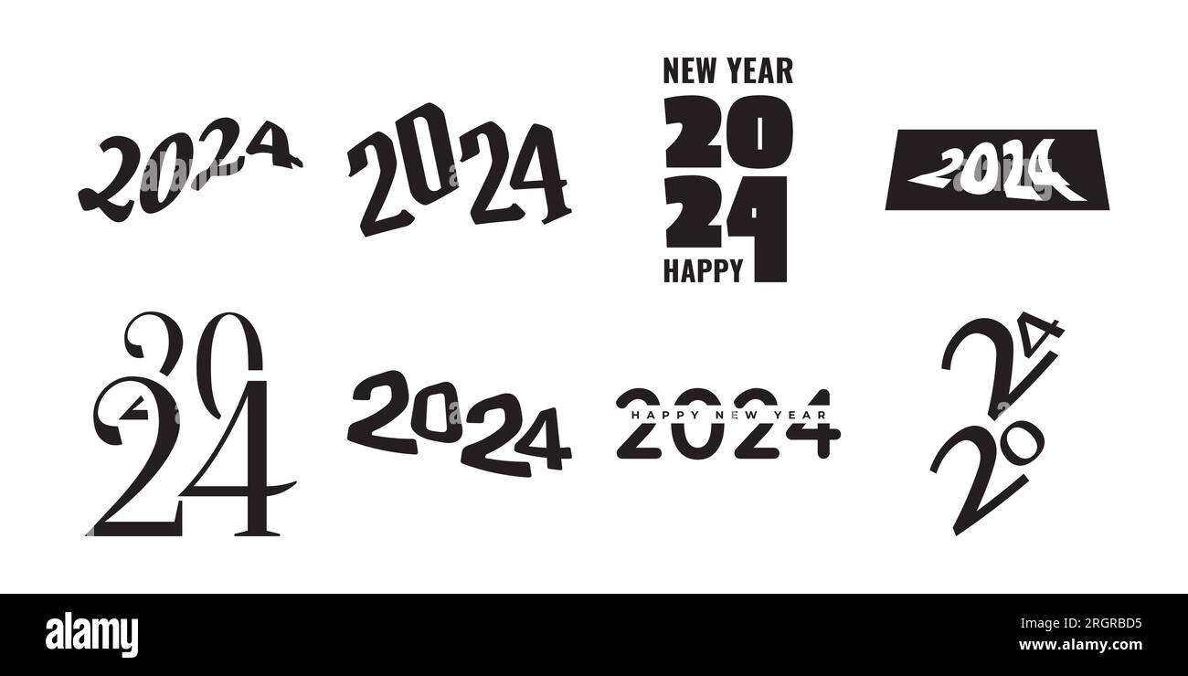 Set of 2024 Happy New Year Logo Text Design. 2024 Numbers or Labels ...