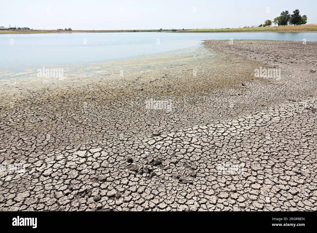 View of cracked-mud surface at Kabakli lake, whose waters are withdrawn ...