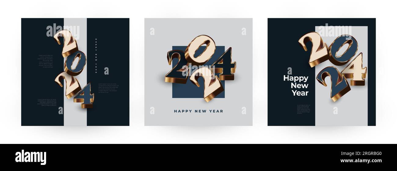 Creative Happy New Year 2024 Poster Set with 3D Numbers. Suitable, for ...