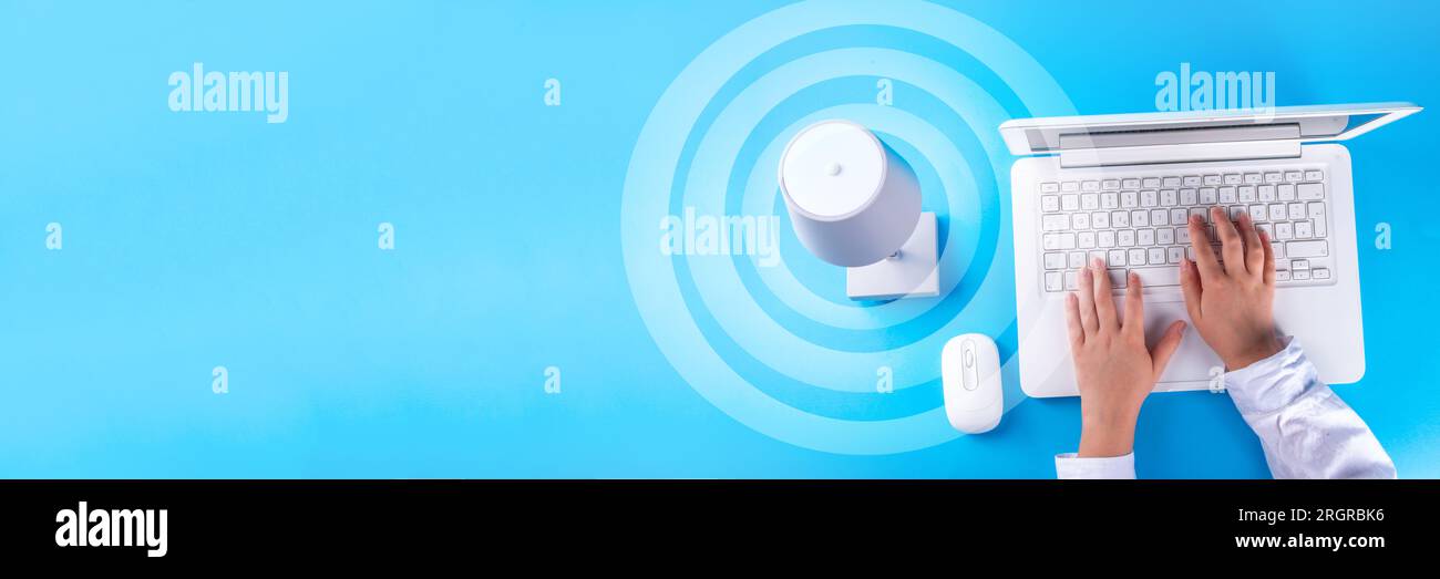 Li-Fi fast internet wireless connection concept, new lightening device ...