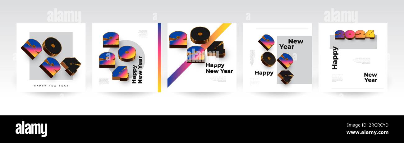 Creative and Colorful Happy New Year 2024 Poster Set. Suitable, for ...