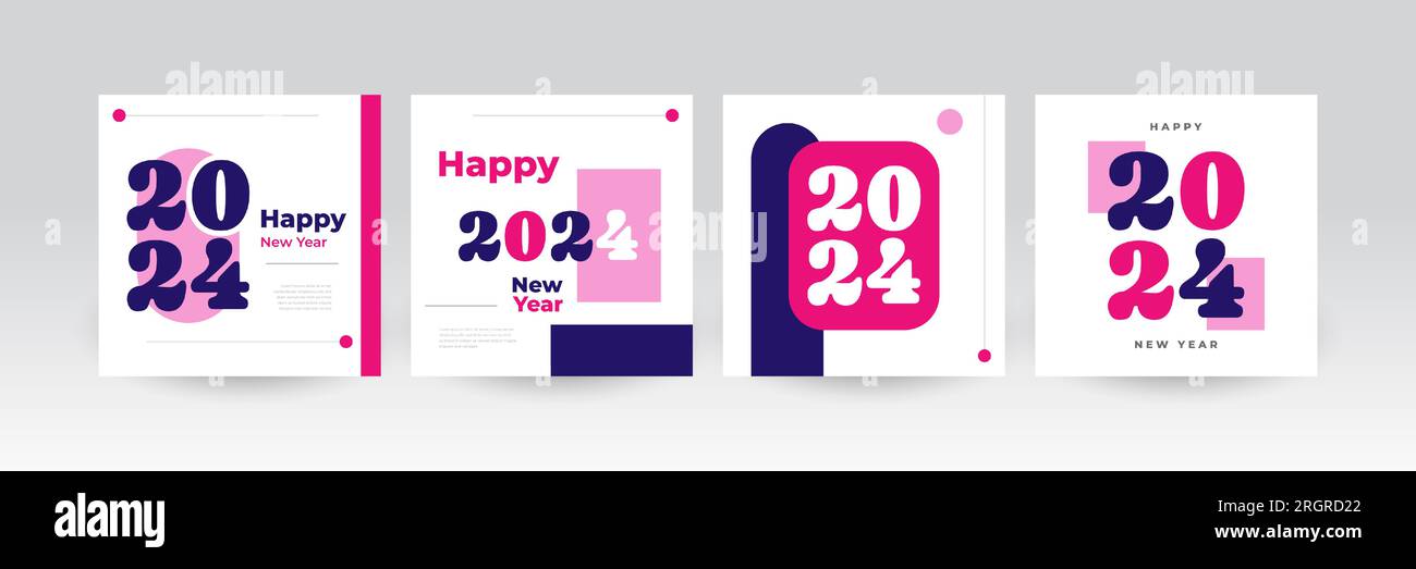 Creative and Colorful 2024 Happy New Year Poster Set. Suitable, for ...
