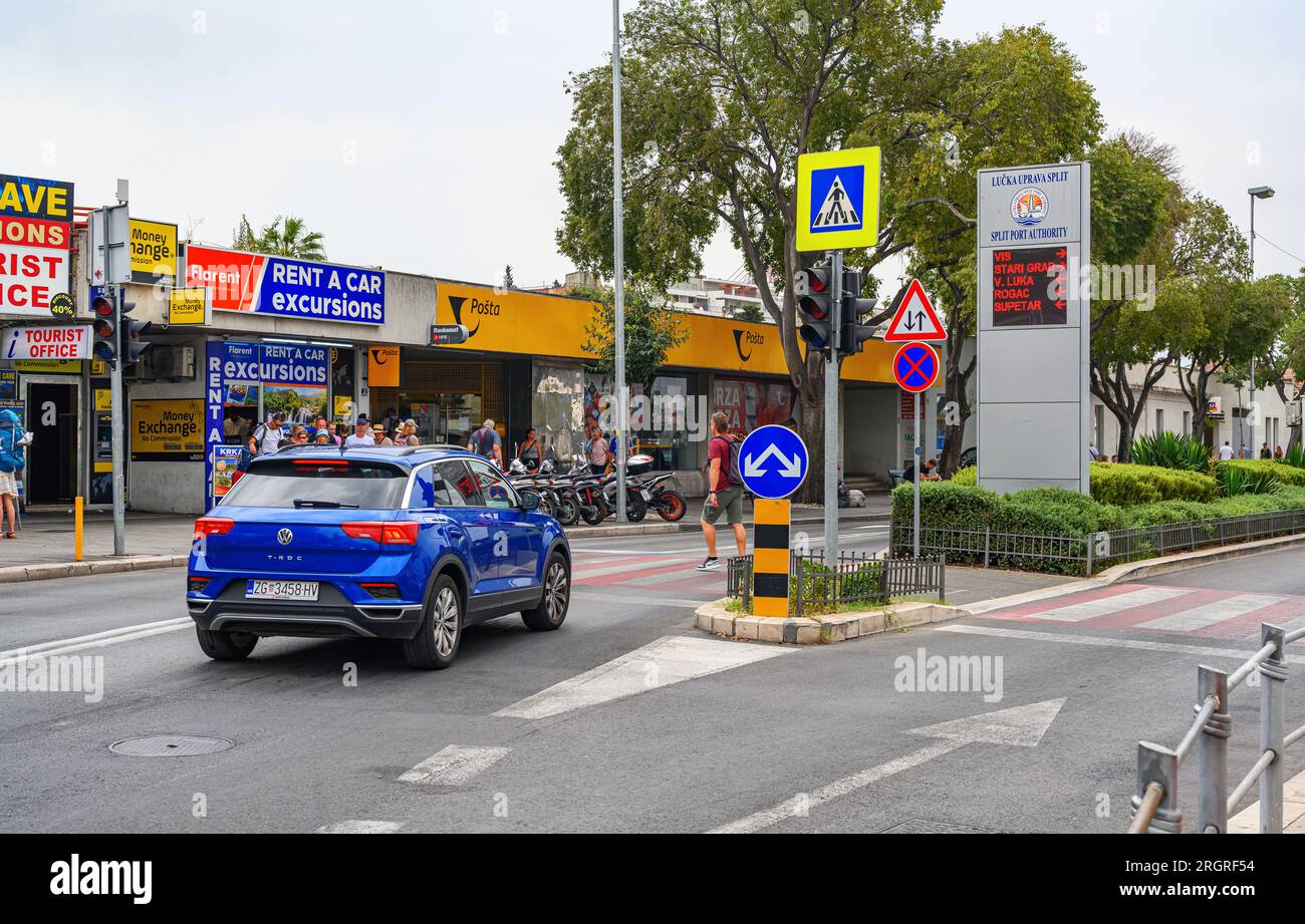 Street car traffic in the central part of the old town in Split ...