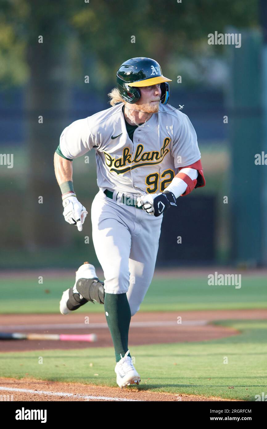 Jonah Cox (92) of the ACL Athletics runs to first base during an ...