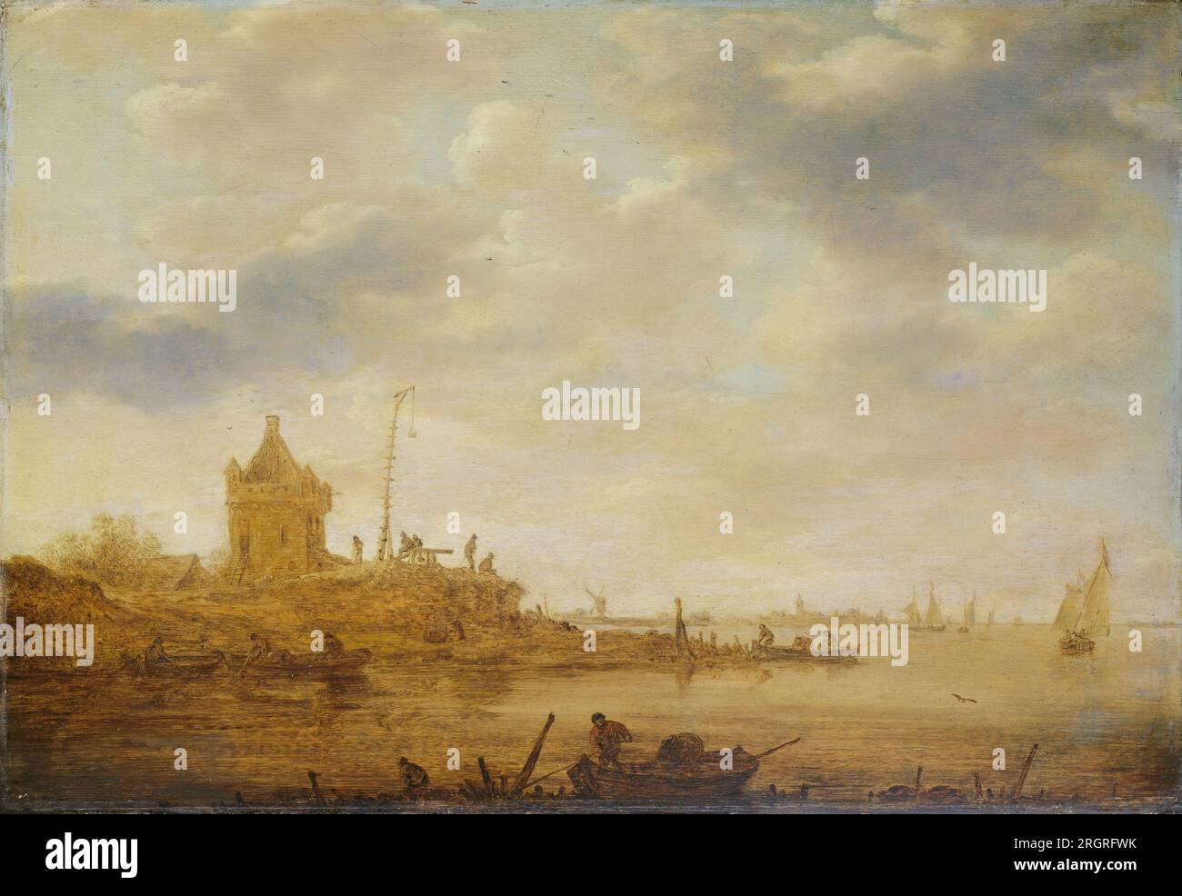 River view with sentry post 1644 by Jan van Goyen Stock Photo - Alamy