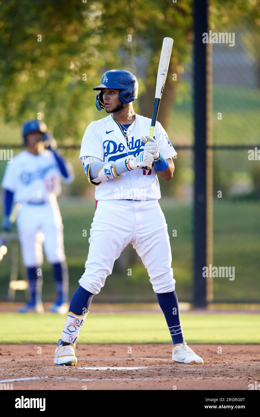 Samuel Munoz (17) of the ACL Dodgers at bat during an Arizona Complex ...