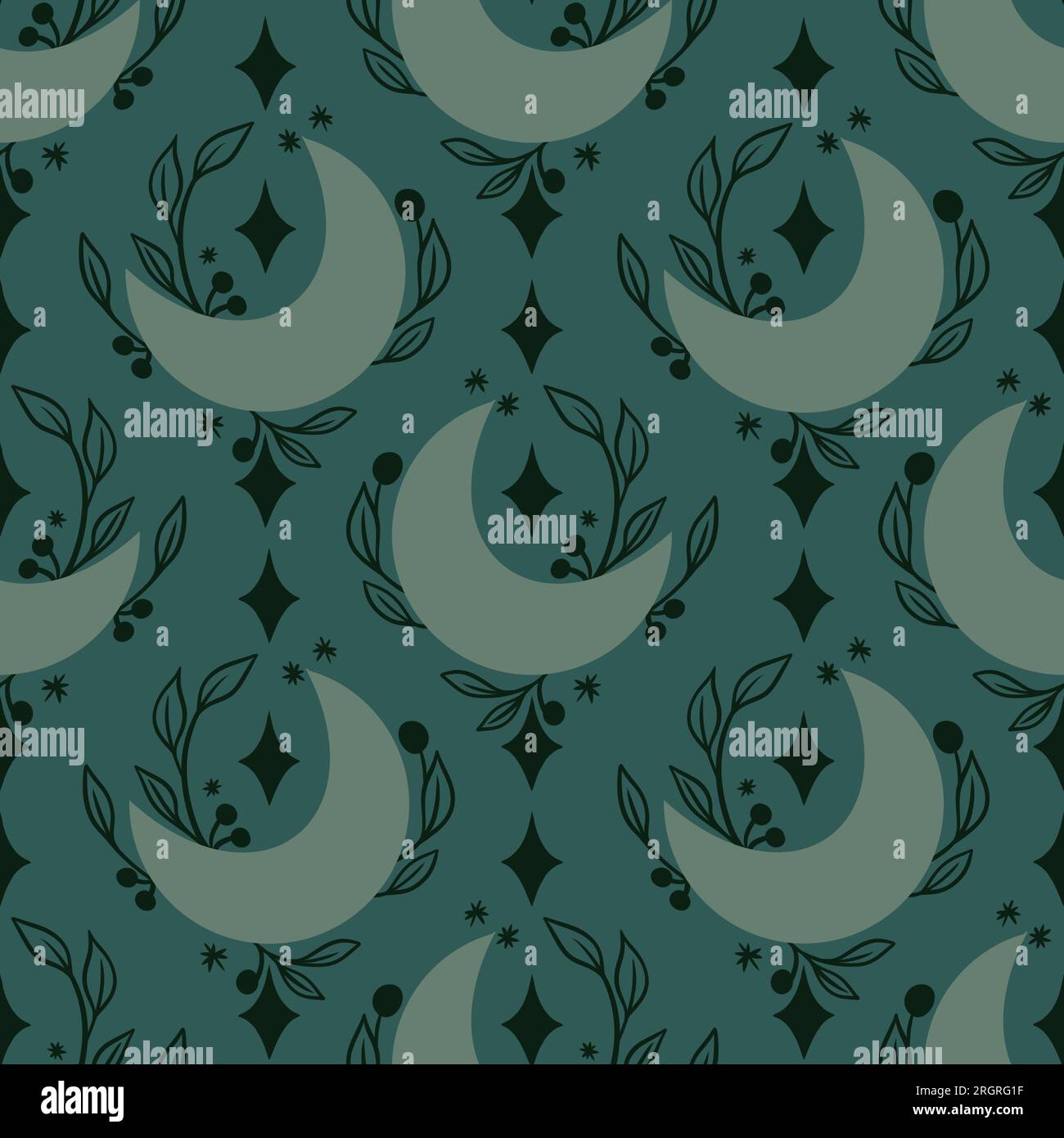 Hand drawn seamless pattern with moon phases in vertical line on dark ...