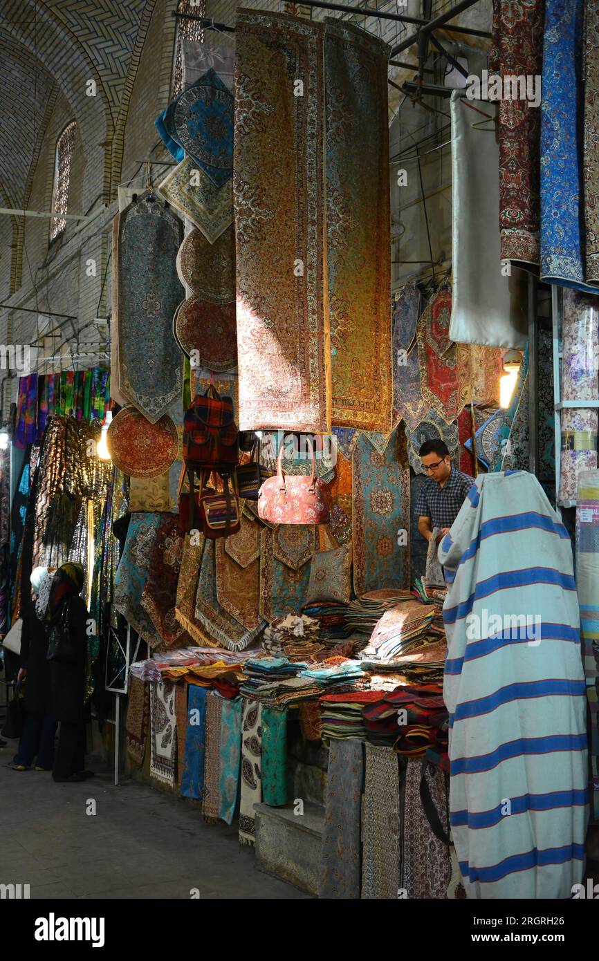 View from the interior of the old Grand Bazaar in Shiraz, Iran. Textile ...