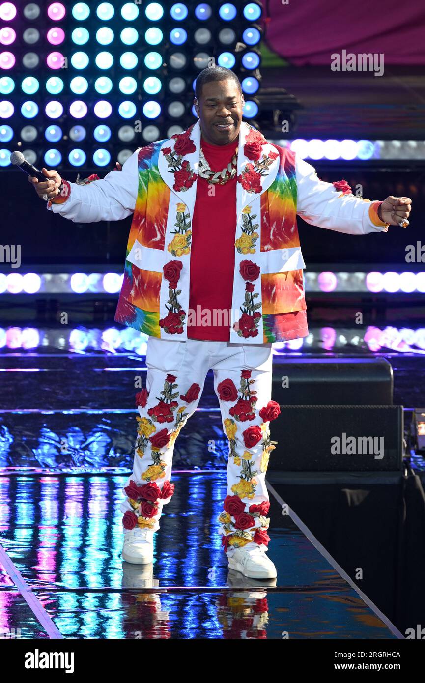 New York, USA. 11th Aug, 2023. Rapper Busta Rhymes performs on ABC's ...