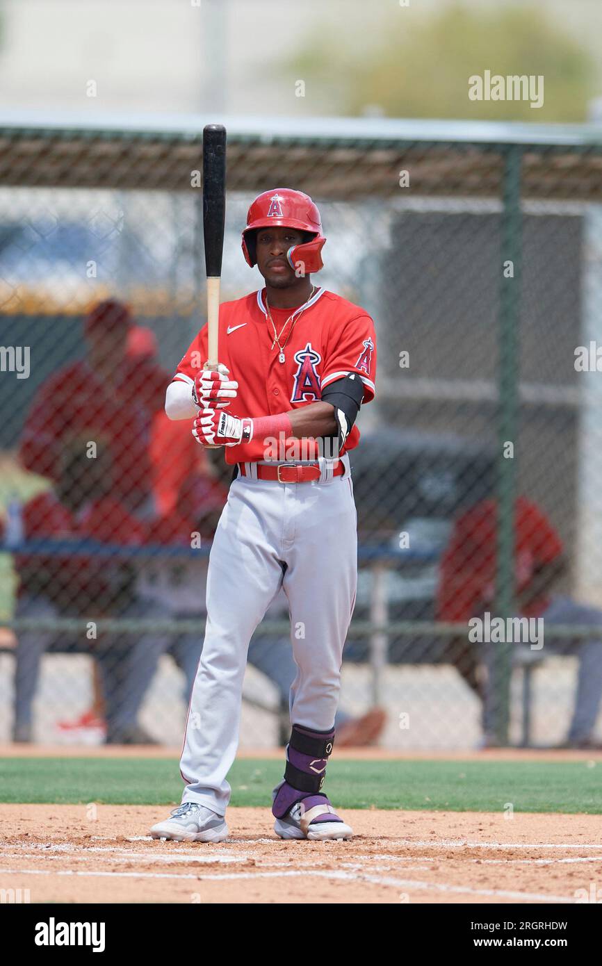 Caleb Ketchup (91) of the ACL Angels at bat during an Arizona Complex ...