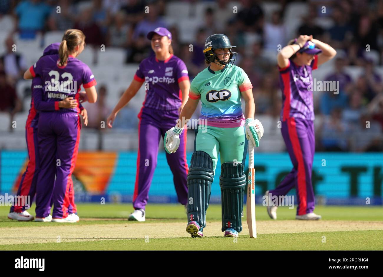 Oval Invincibles' Alice Capsey looks on after being given out after ...