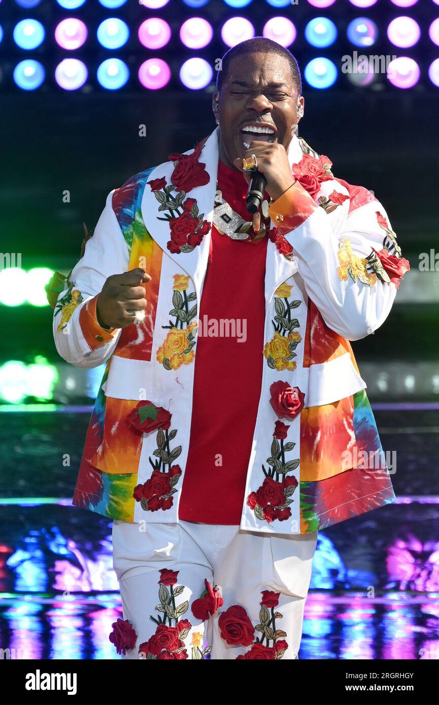 New York, USA. 11th Aug, 2023. Rapper Busta Rhymes performs on ABC's ...