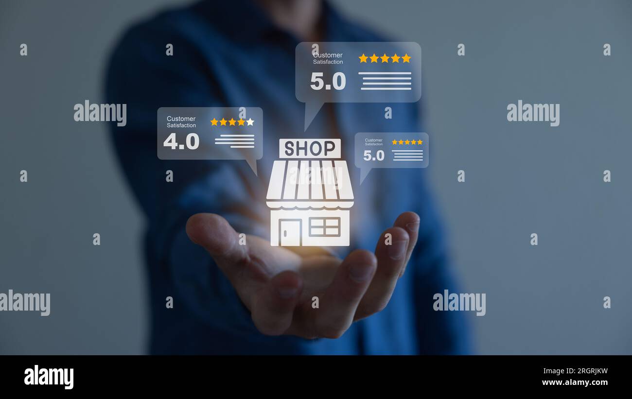 Shopping online business, e-commerce, delivery and customer review ...