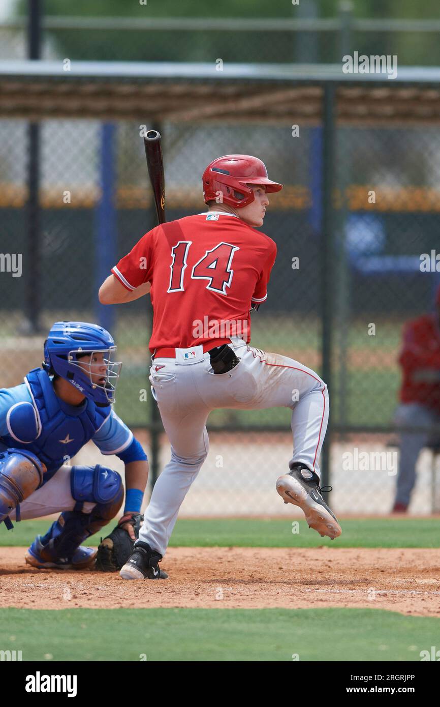 Cole Fontenelle (14) of the ACL Angels at bat during an Arizona Complex ...