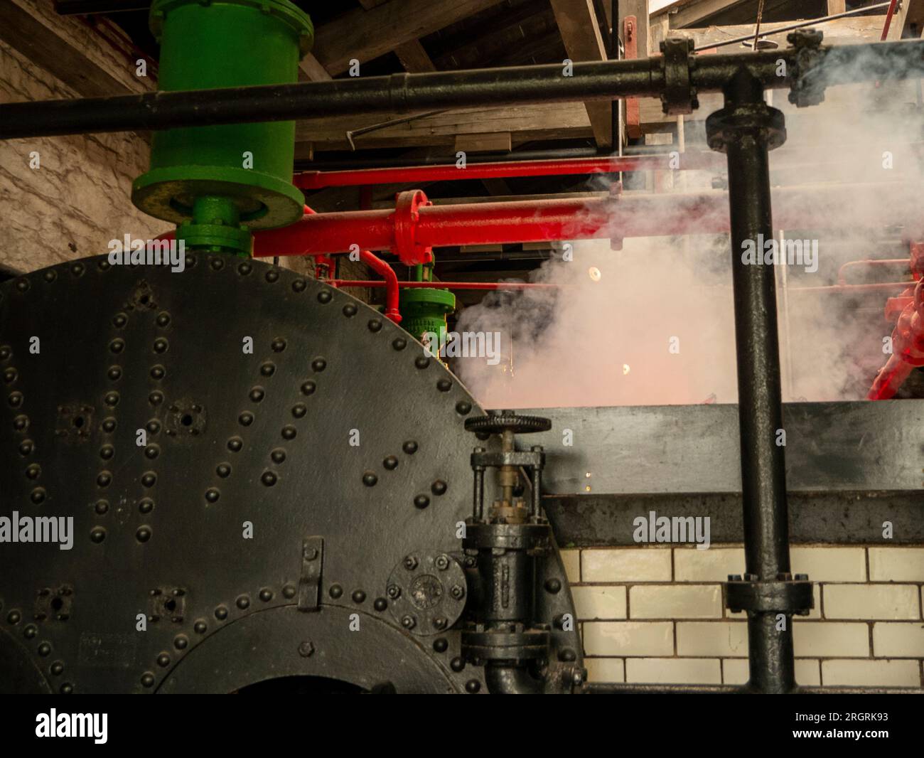 Industrial pipes at the power plant background, steam engines, ovens ...
