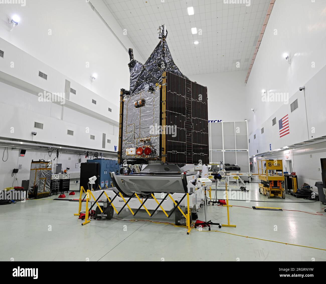 The NASA Psyche satellite sits at the Astrotech facility just outside ...
