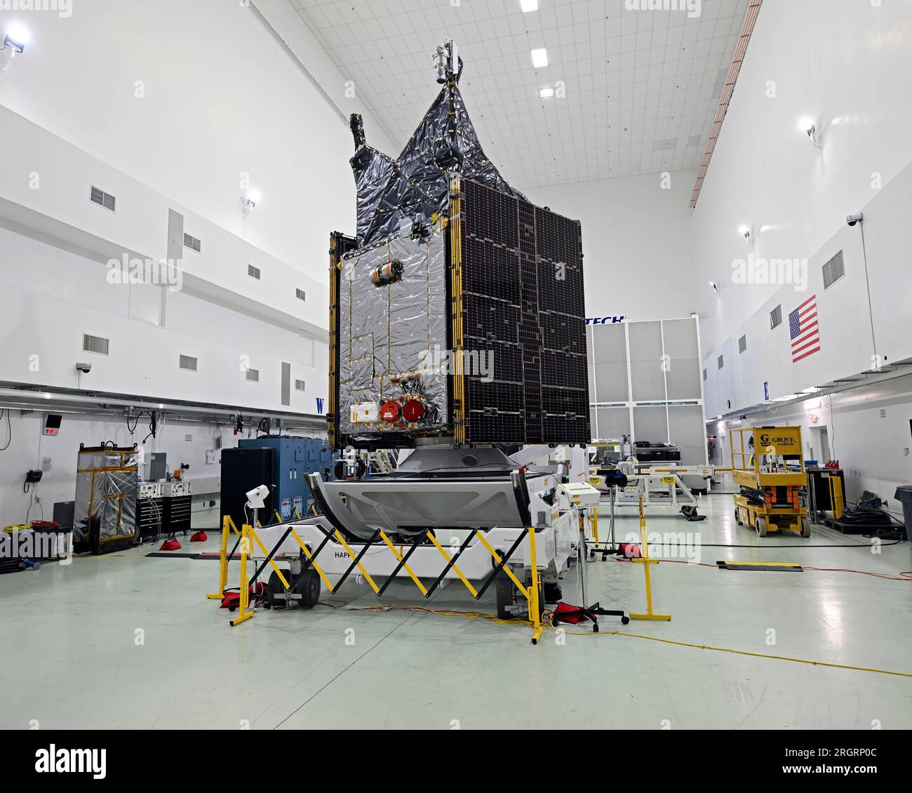 The NASA Psyche satellite sits at the Astrotech facility just outside ...