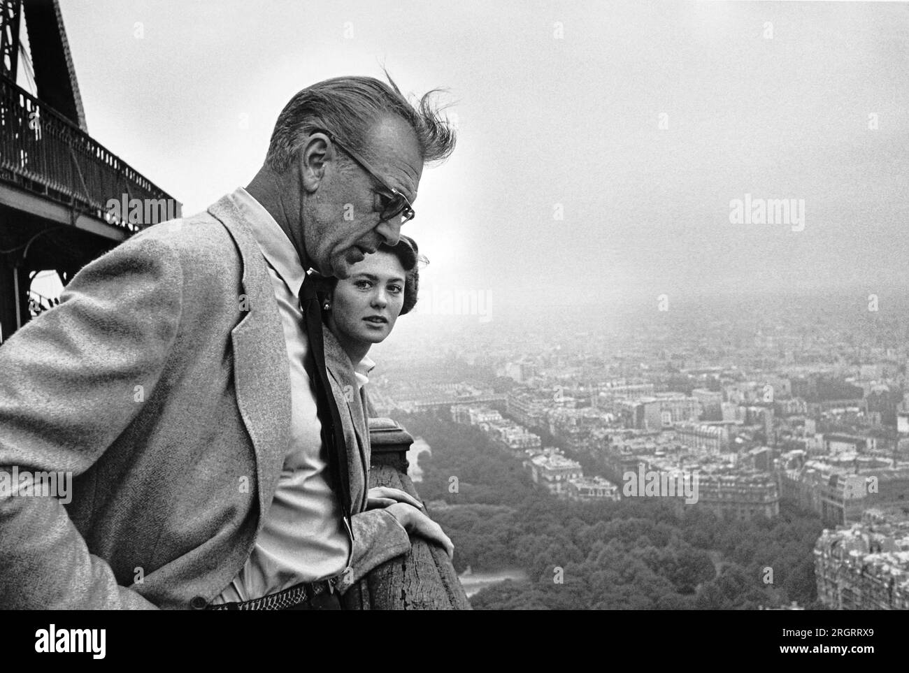 Paris, France: c. 1957 Actor Gary Cooper and his daughter, Maria, look ...