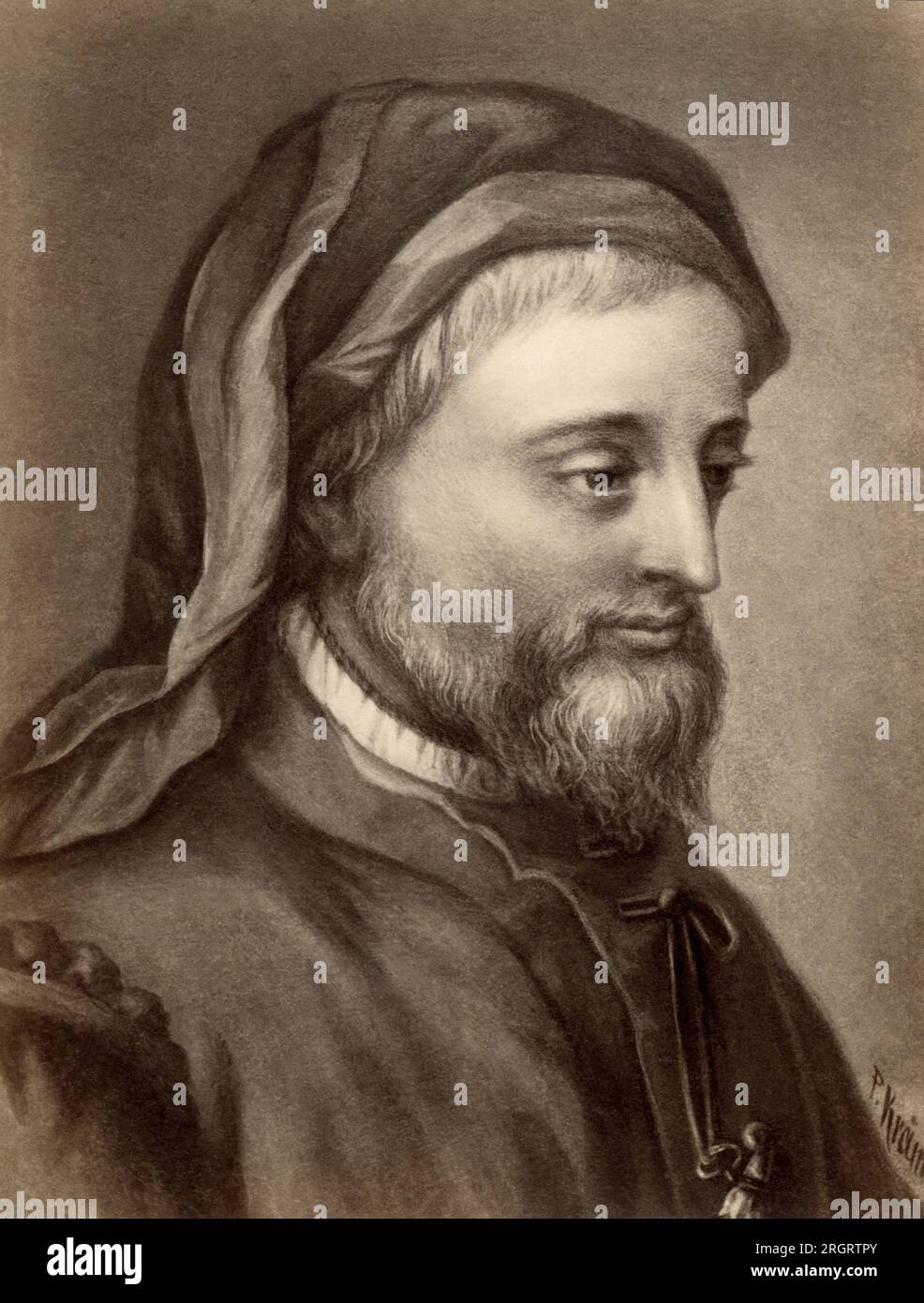 England: c. 1380 Drawing of Geoffrey Chaucer, English poet and known as ...