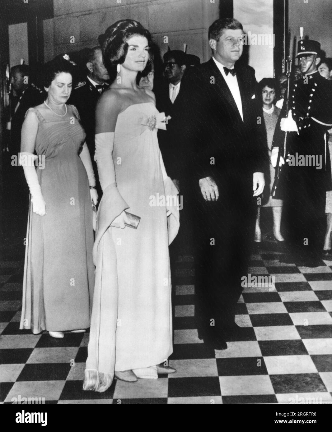 Mexico City, Mexico: June 30, 1962 President and Mrs. Kennedy stand at ...