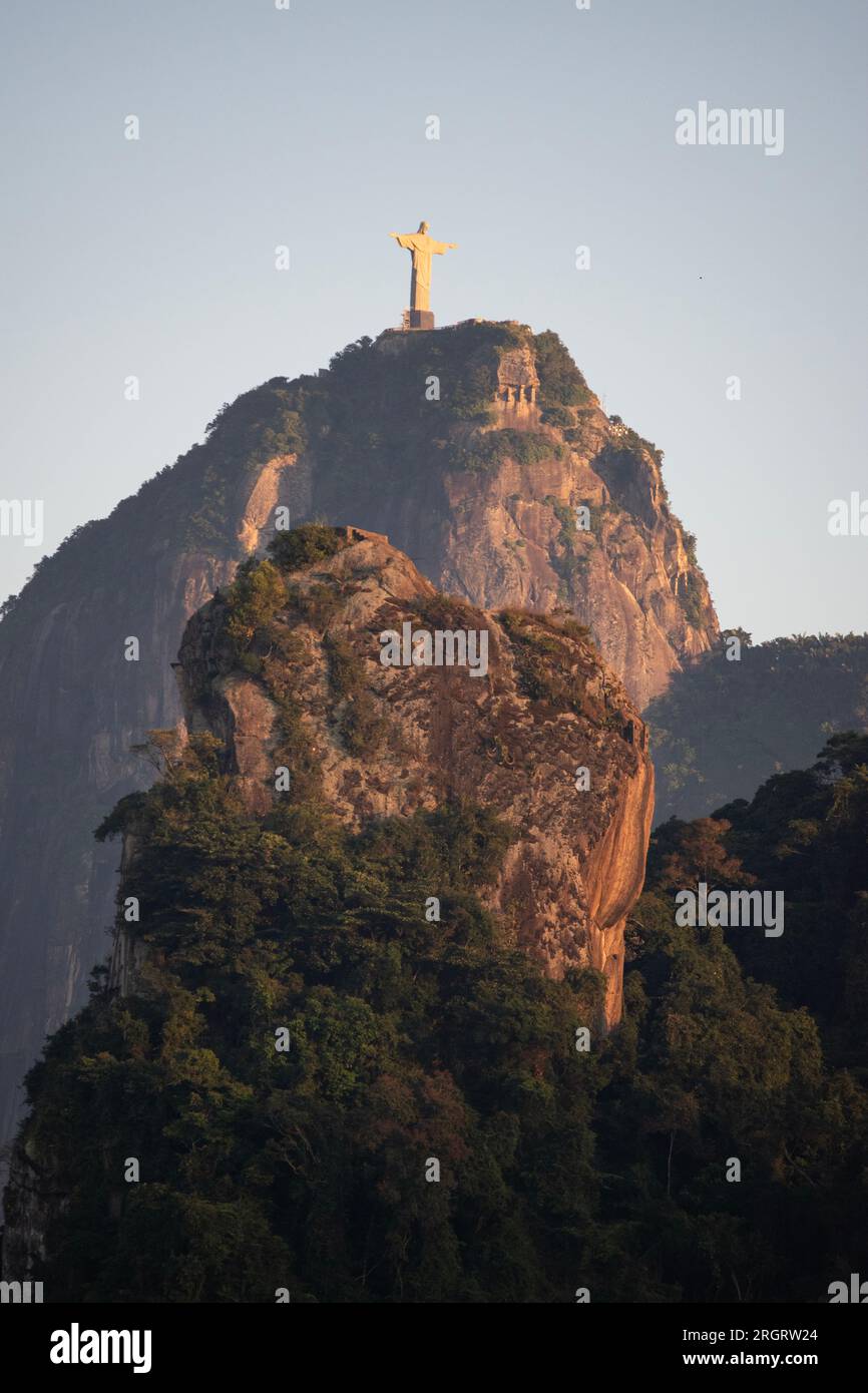 Brazil: skyline of Rio de Janeiro at dawn, green vegetation and the ...