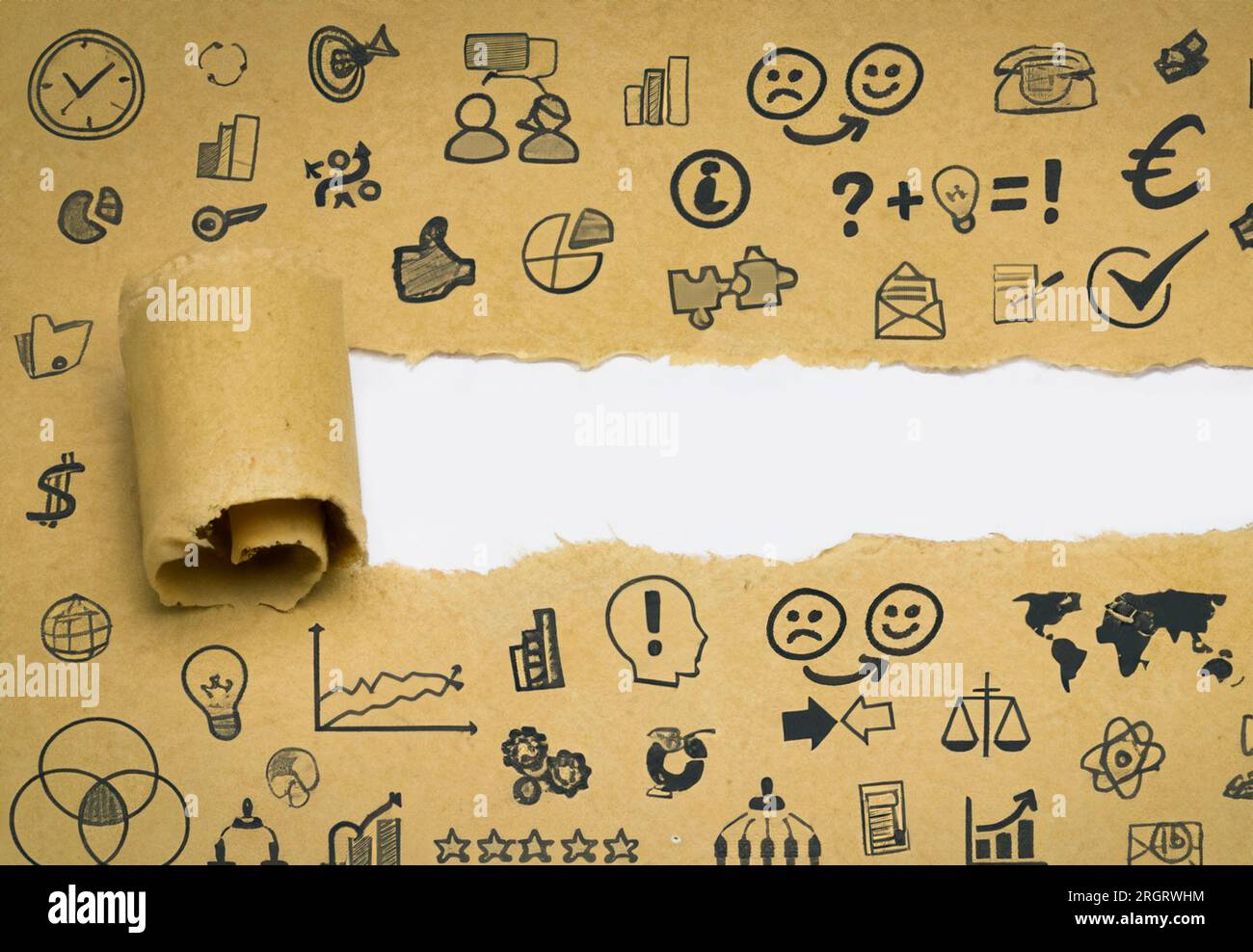 Symbols and torn paper. Concept background Stock Photo - Alamy