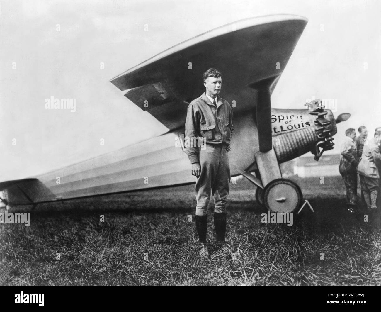 Roosevelt Field, New York: May 20, 1927 Captain Charles Lindbergh with ...