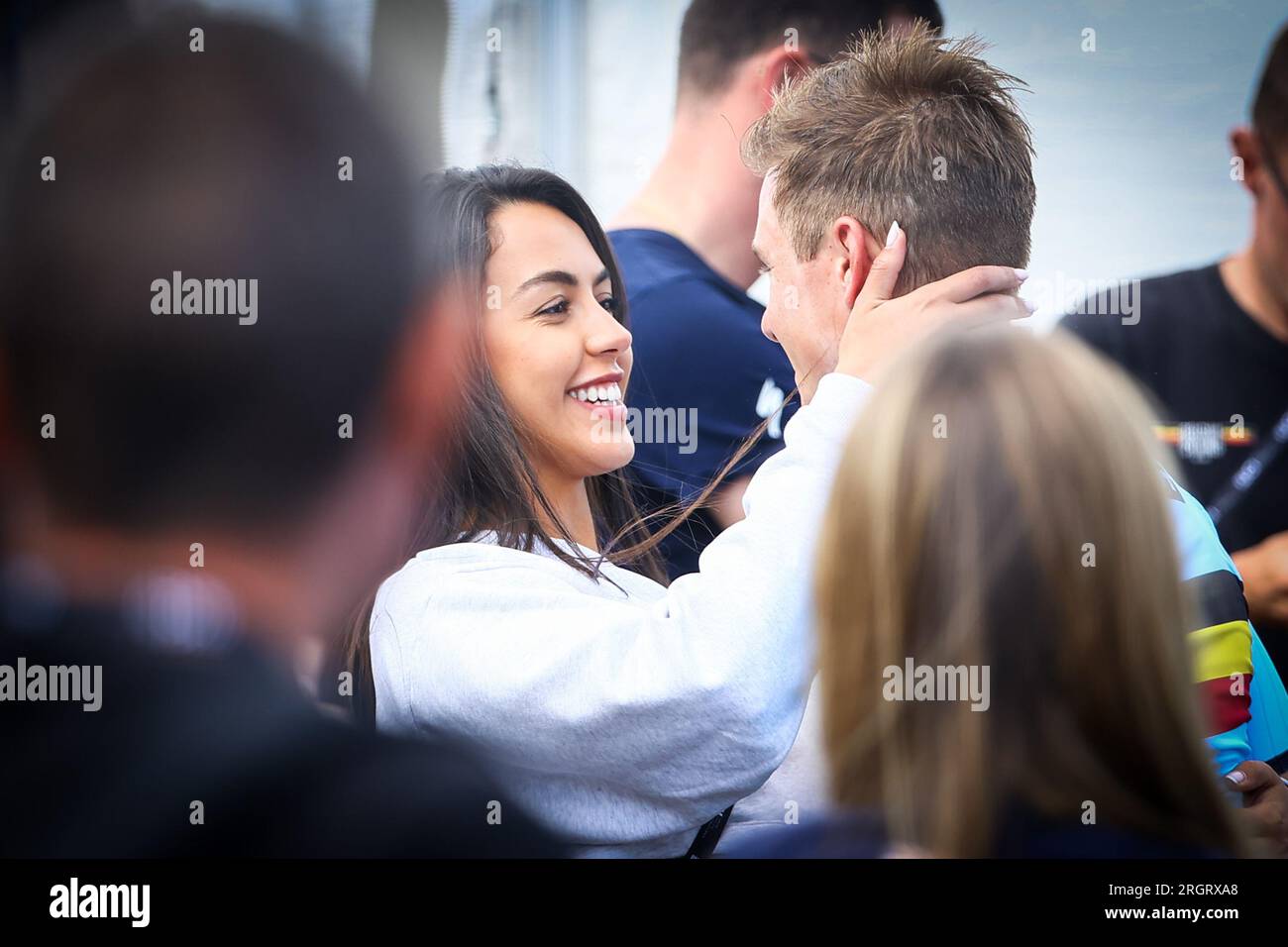 Glasgow, UK. 11th Aug, 2023. Belgian Remco Evenepoel and his wife Oumi ...