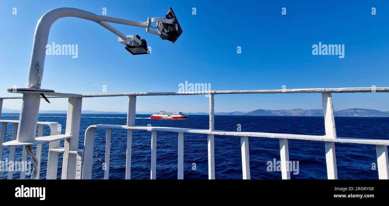 Travelling by ferry-boat from Ermopouli, Syros island, to Rafina ...