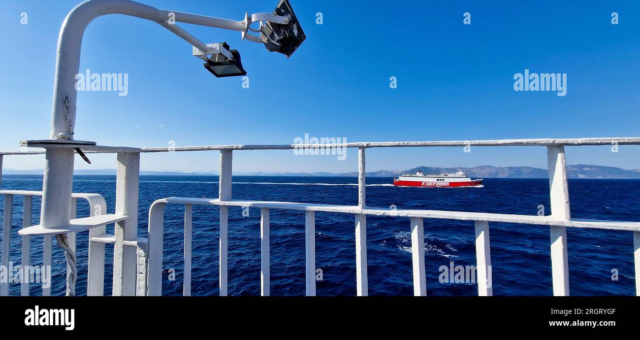 Travelling by ferry-boat from Ermopouli, Syros island, to Rafina ...