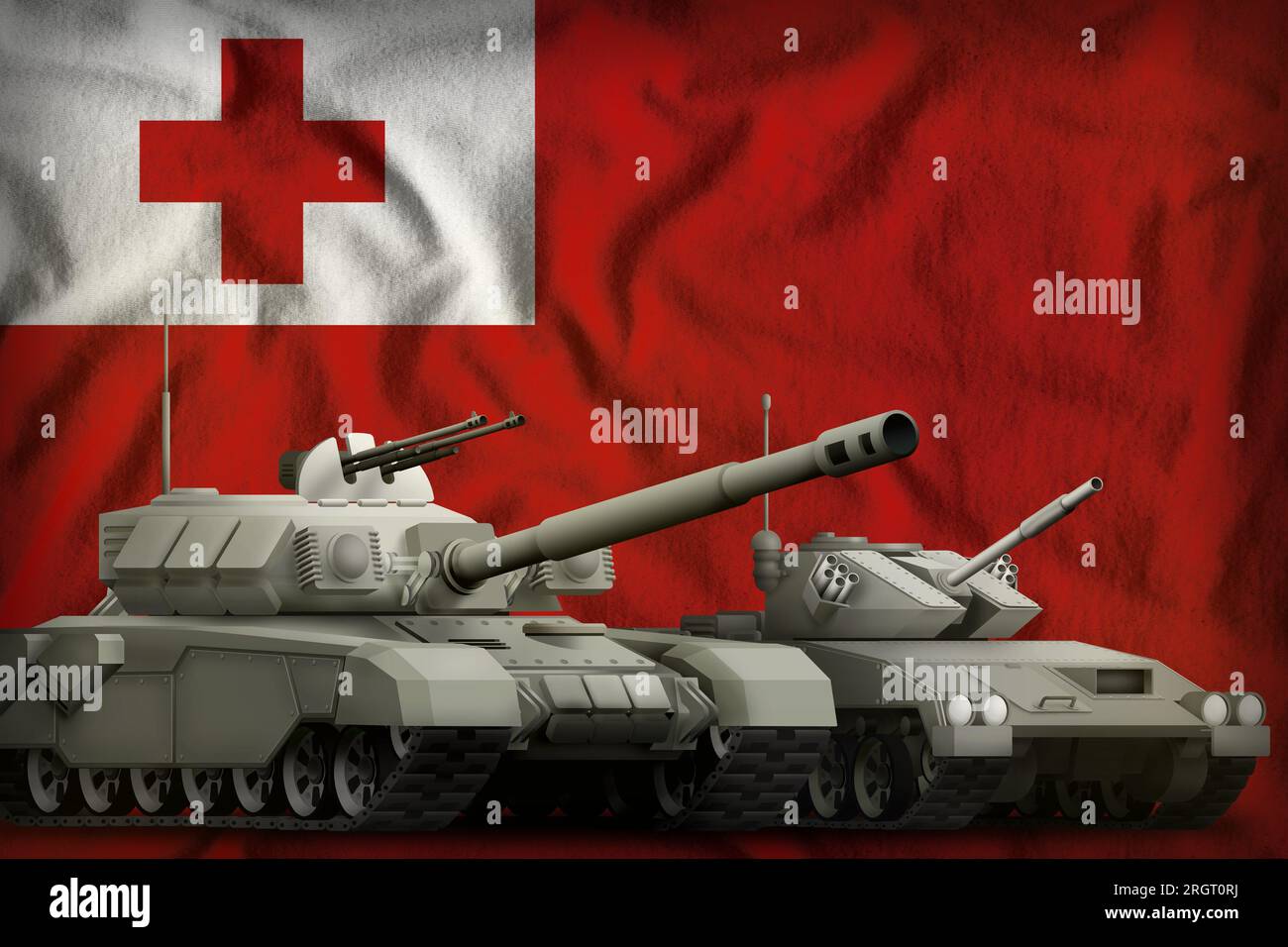 tanks on the Tonga flag background. Tonga tank forces concept. 3d ...