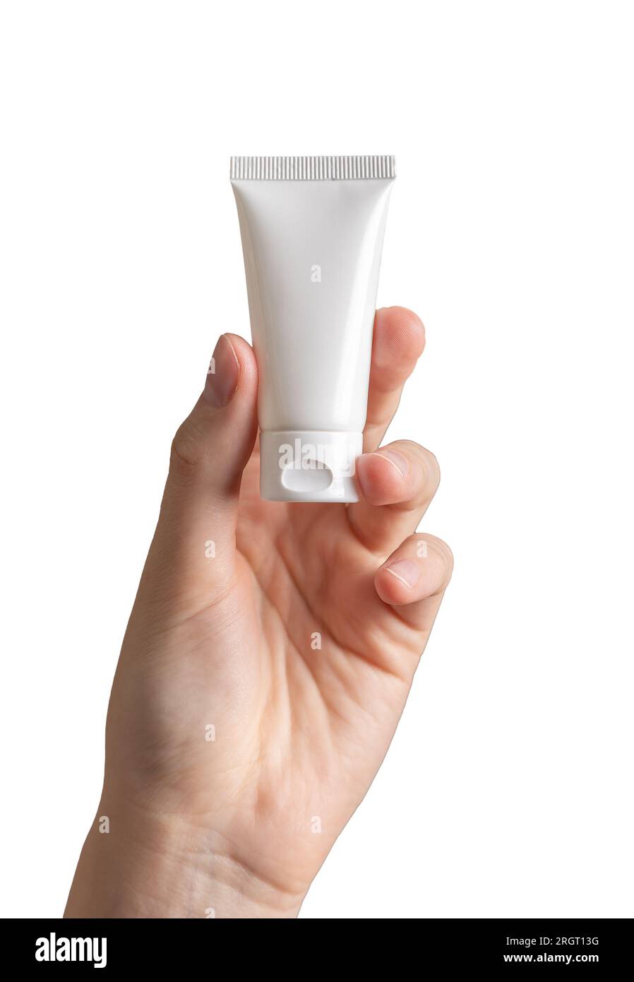 Cosmetic tube in hand isolated on white Stock Photo - Alamy