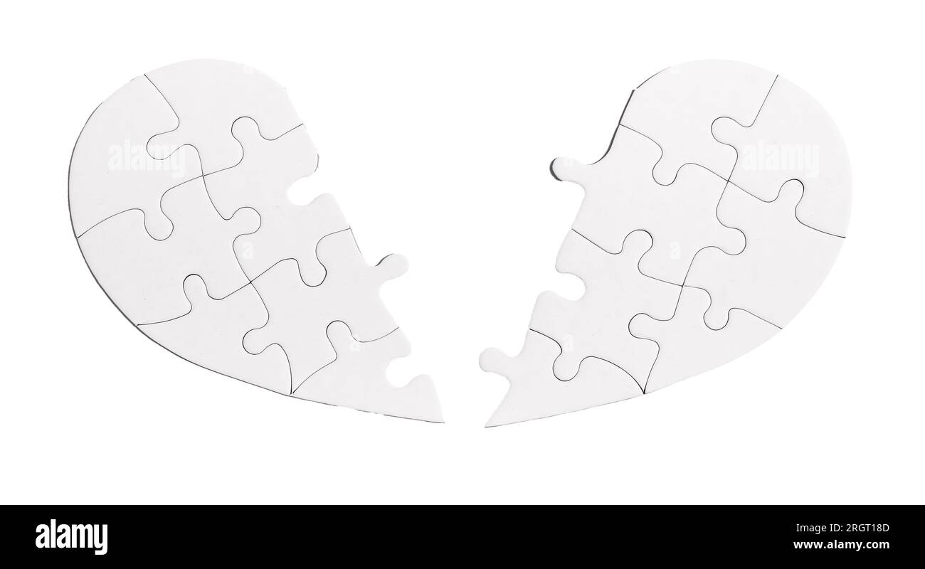Two parts of broken split heart isolated Stock Photo - Alamy