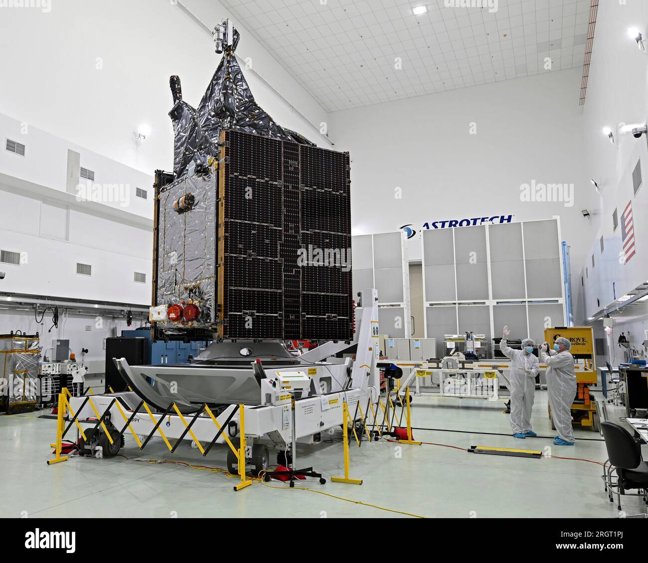 Members of the media are shown the NASA Psyche satellite at the ...