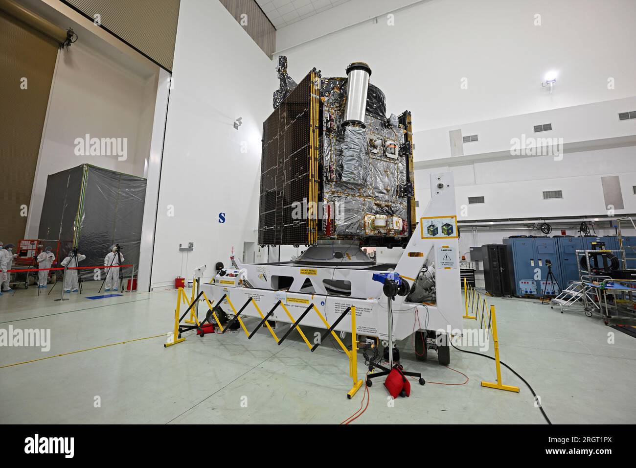 The NASA Psyche satellite sits at the Astrotech facility just outside ...