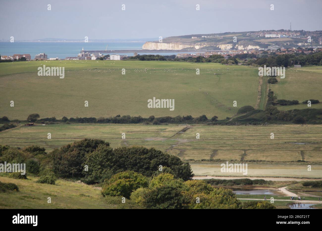 The Seven Sisters cliff walk in West Sussex England, view of Newhaven ...