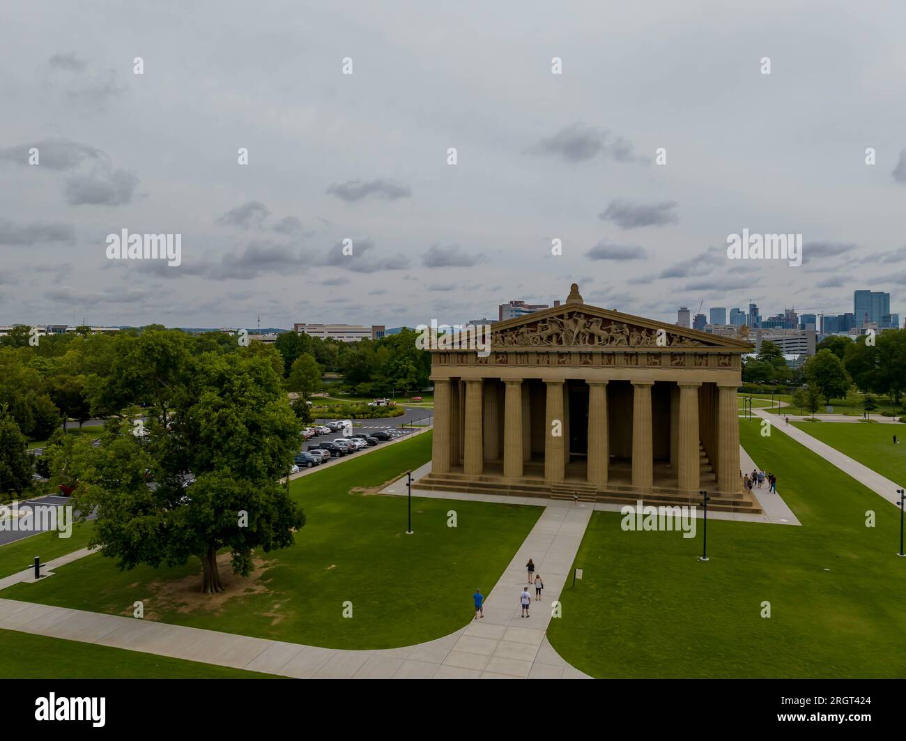 Nashville, TN, USA. 8th Aug, 2023. Aerial view of the Parthenon in Centennial Park, Nashville ...