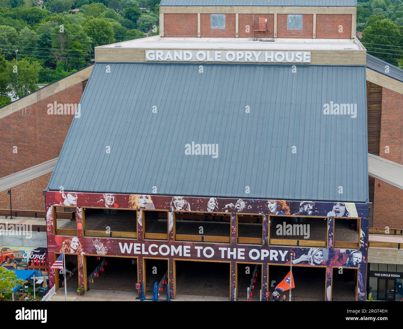 Nashville, TN, USA. 8th Aug, 2023. Aerial view of the Grand Ole Opry in ...