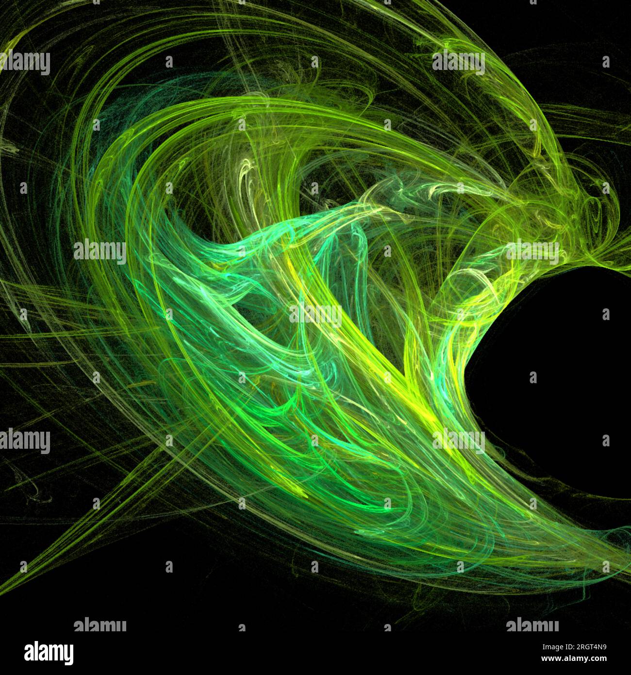 yellow and green abstract drawing on a black background, color digital ...