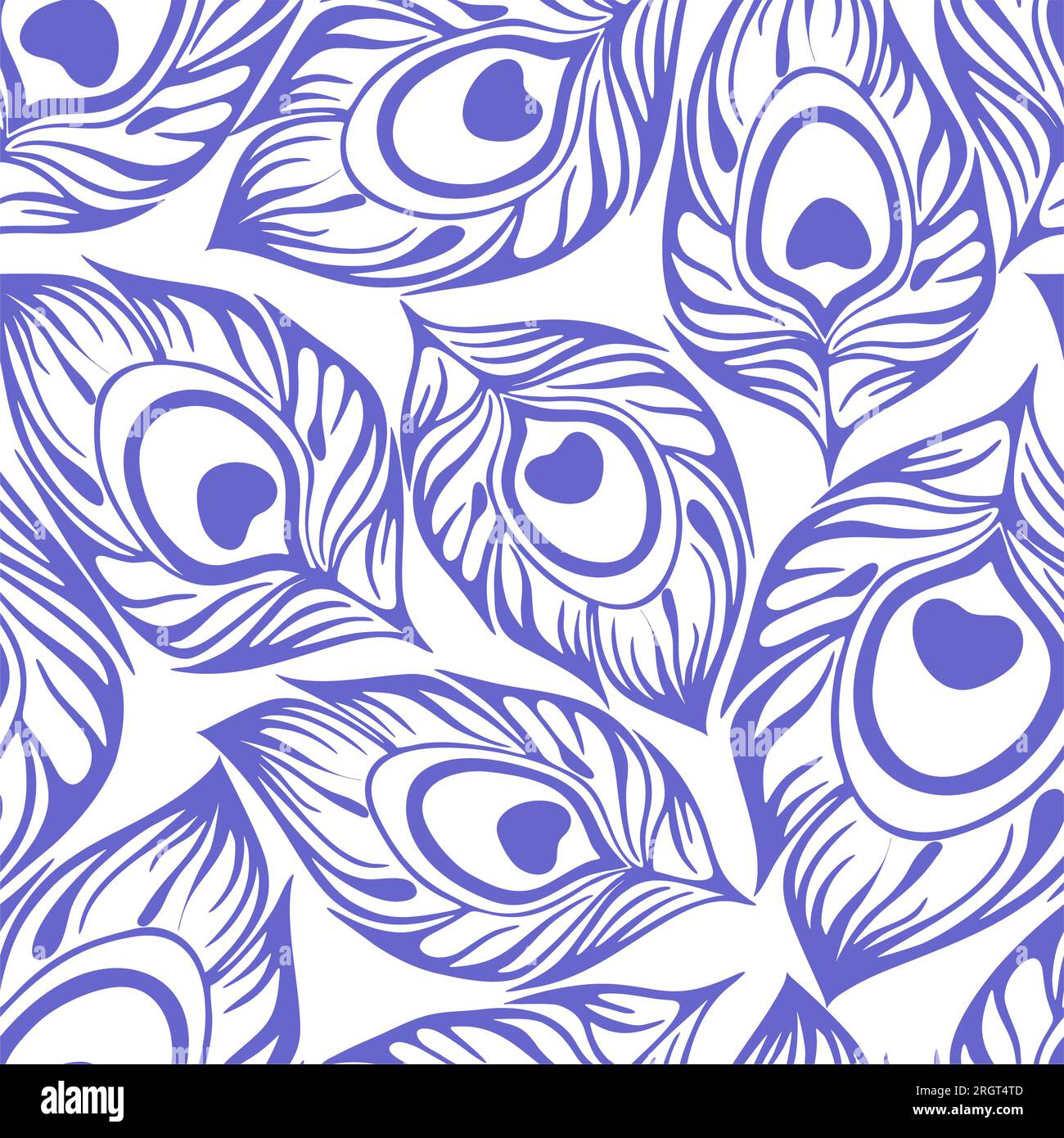 seamless pattern of blue stylized peacock feathers on a white ...