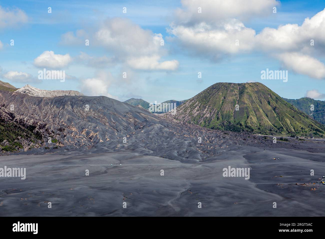 Ash dunes, Bromo and Batok volcanoes in caldera Tengger at Java island ...