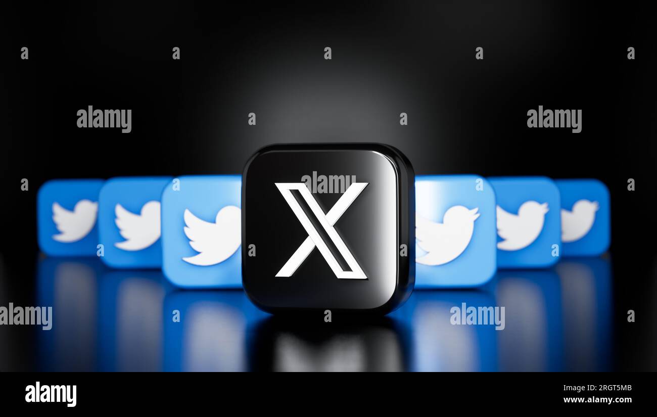 Pune, India. August 12, 2023. Twitter new logo as X.com black icon with ...