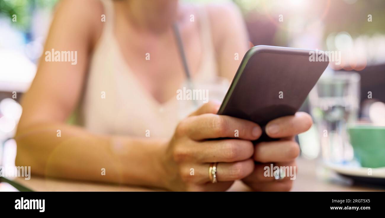 Portable Information Device In Female Hands Close Up Using Smart Phone