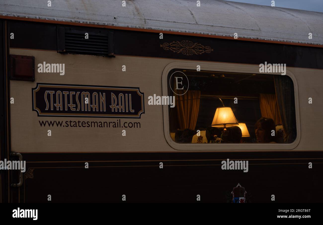 Statesman Rail pullman carriage window at night, UK Stock Photo - Alamy