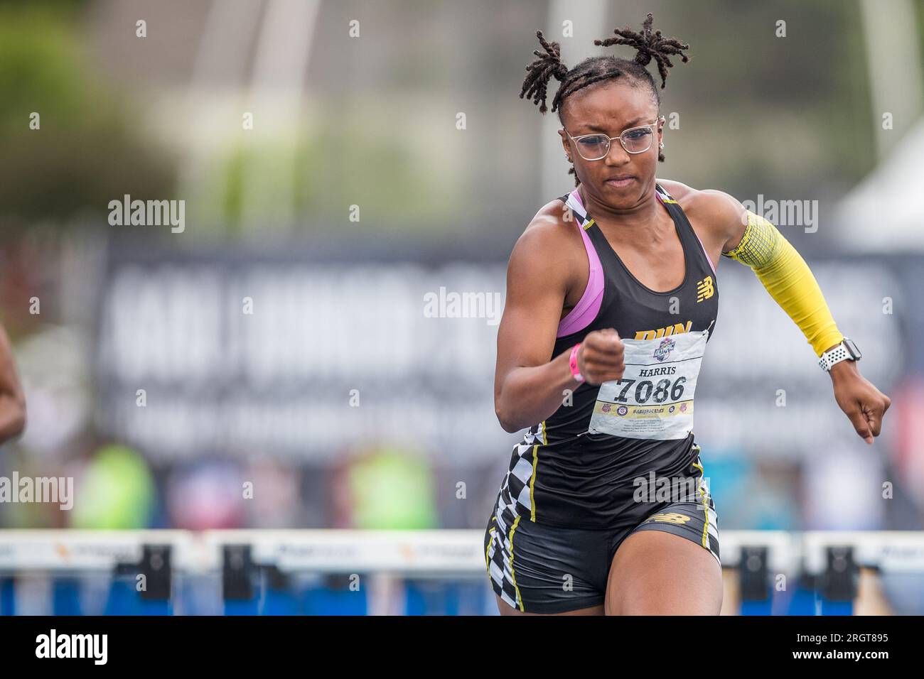 August 3, 2023: Makeriah Harris of Run Fast Track Club competes in the ...